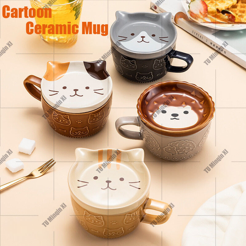 Jual Kucing Dipotong Mug Set Ceramic Cup Tutupan Mug Cartoon Cat Cute ...