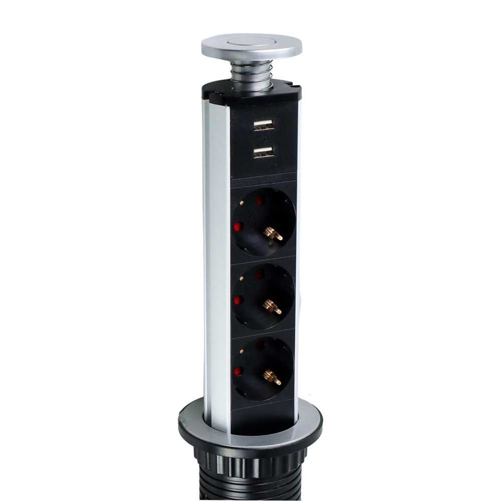 Jual KANSHPKANSHP Stop Kontak Pull Pop UP 3 Electric Plug Socket 2 USB ...