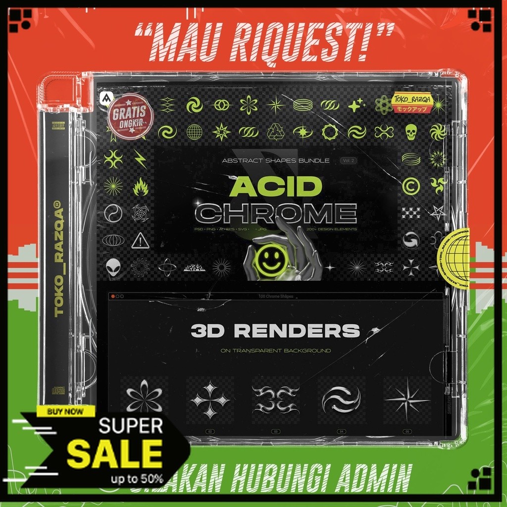 Jual Acid & chrome abstract shapes bundle For Photoshop, Illustrator ...