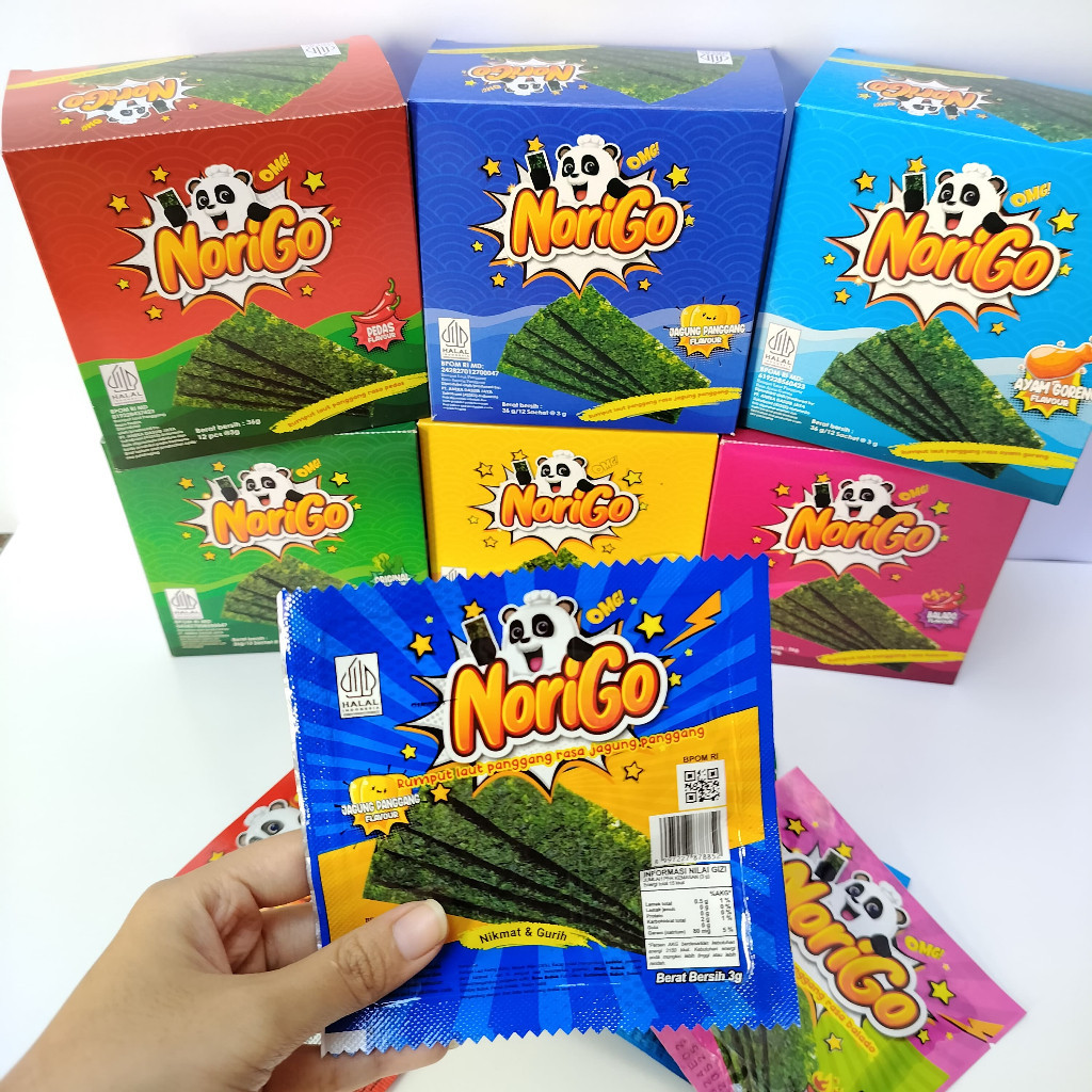 Jual Norigo (1 BOX ISI 12 PCS) | Nori Sachet Seaweed Snack 3g Rumput ...