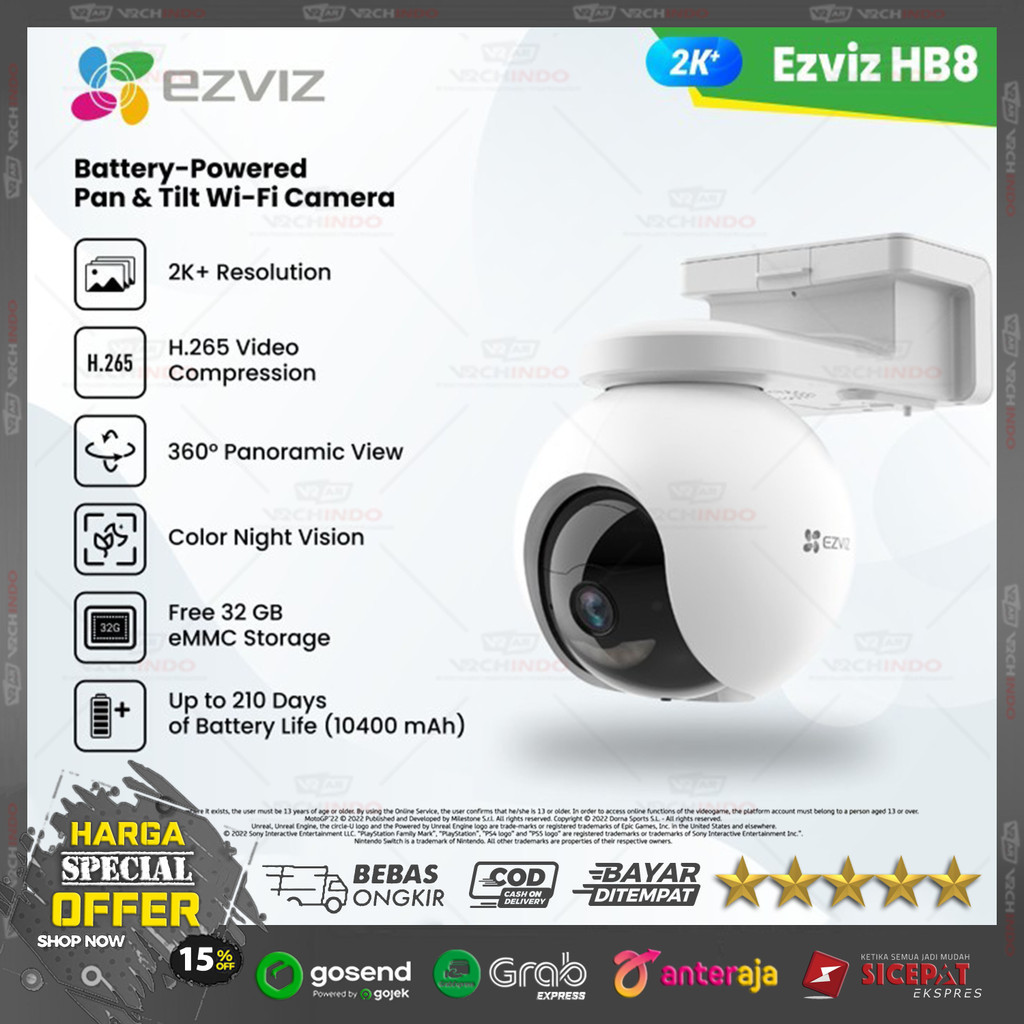 Jual EZVIZ CCTV HB8 2K 4MP PAN & TILT AUTO TRACKING | BATTERY OUTDOOR ...