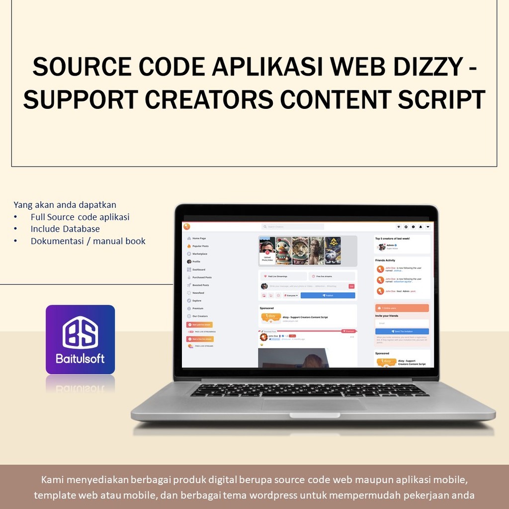 Jual SOURCE CODE APLIKASI WEB DIZZY - SUPPORT CREATORS CONTENT SCRIPT | Shopee Indonesia