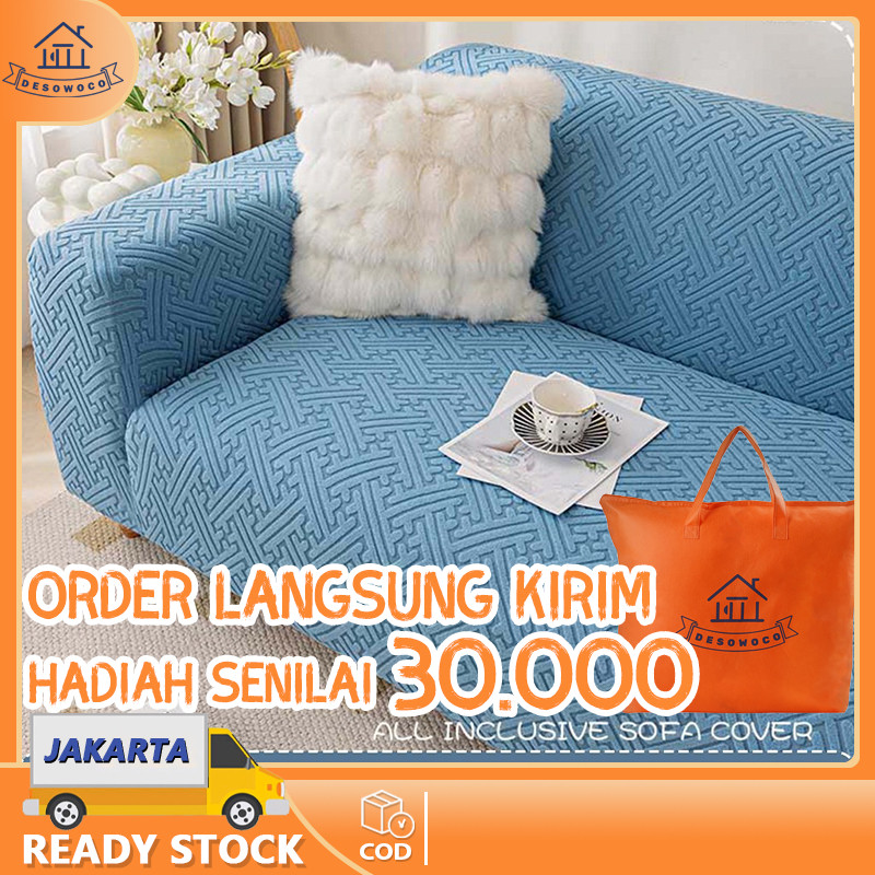 Jual UB243 DESOWOCO Selimut sofa Tebal Garis Sarung Cover Sofa Anti Slip Penutup Warna Solid ...