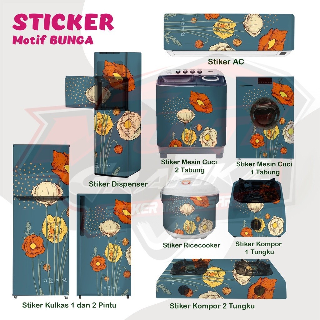 Jual Stiker Kulkas & Pintu, Kompor, Magicom, AC, Mesin Cuci Motif Bunga ...
