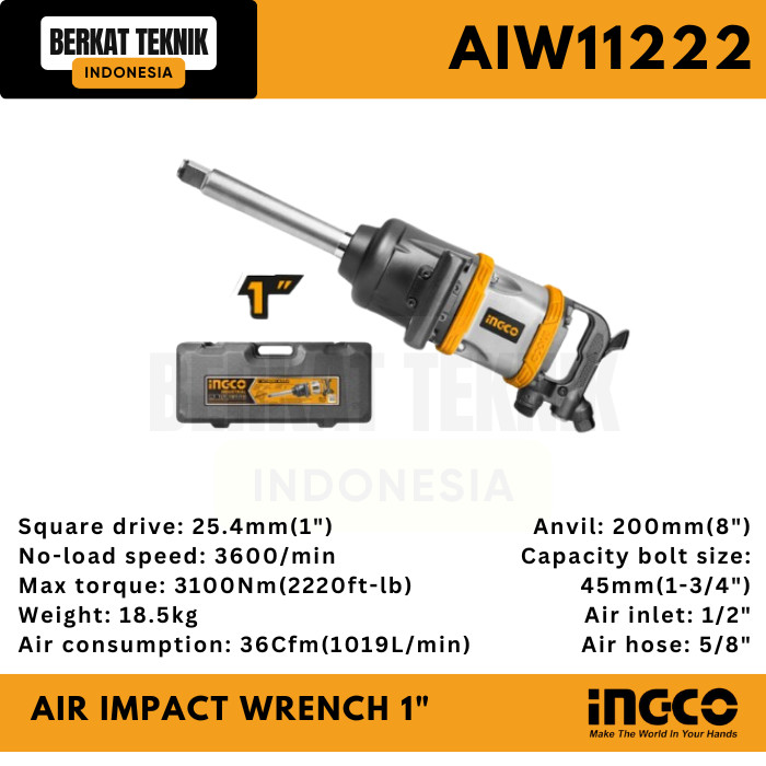 Jual Air Impact Wrench 1" Inch - Mesin Pembuka Baut Roda Truk - INGCO ...