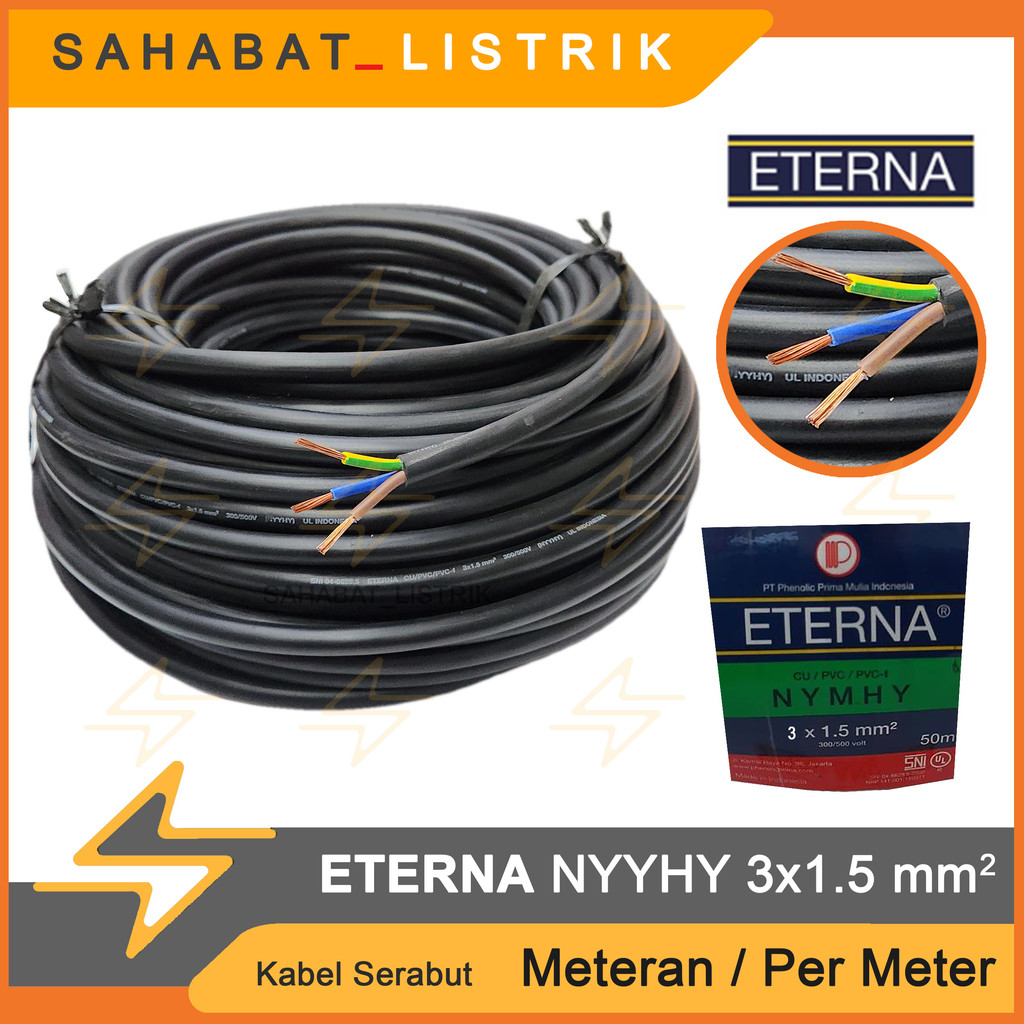Jual KABEL LISTRIK SERABUT ETERNA NYYHY 3x1.5 3x1,5 HITAM PERMETER | Shopee Indonesia