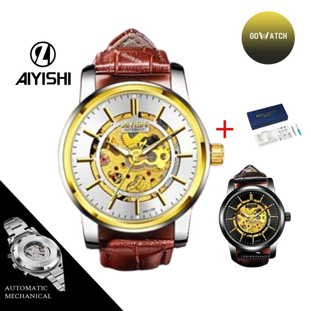 Jual AIYISHI Jam Tangan Automatic Kulit Sintesis Pria Arloji simpel ...