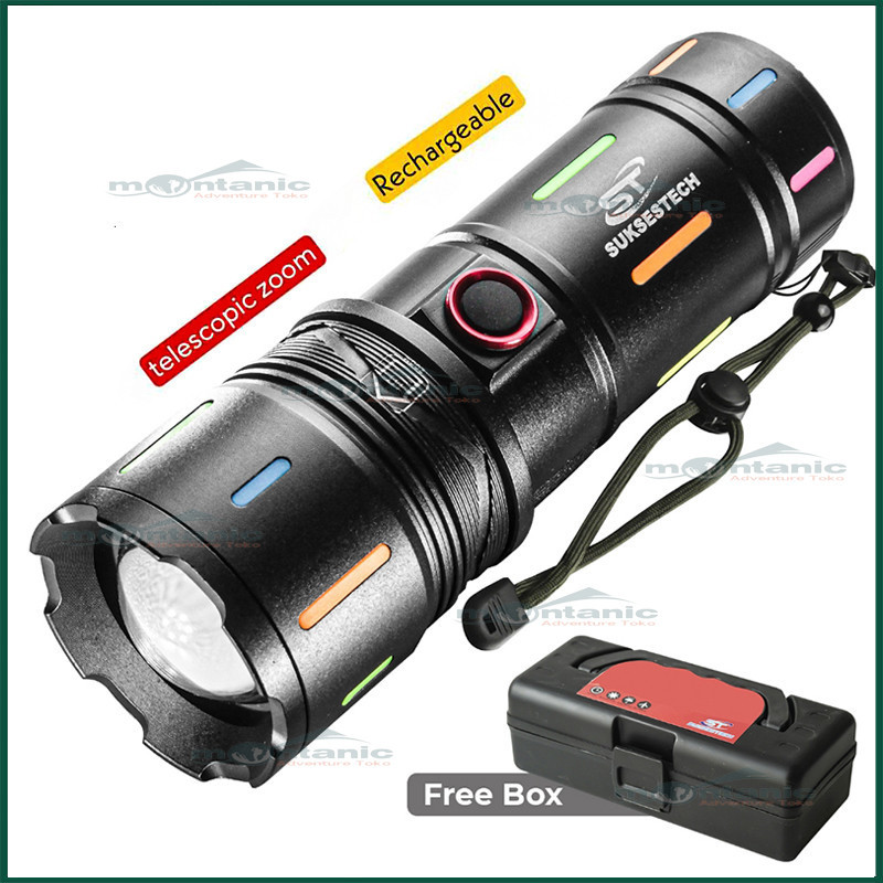 Jual Suksestech Senter Zoom In Out Aluminium Free USB Type C Flashlight ...