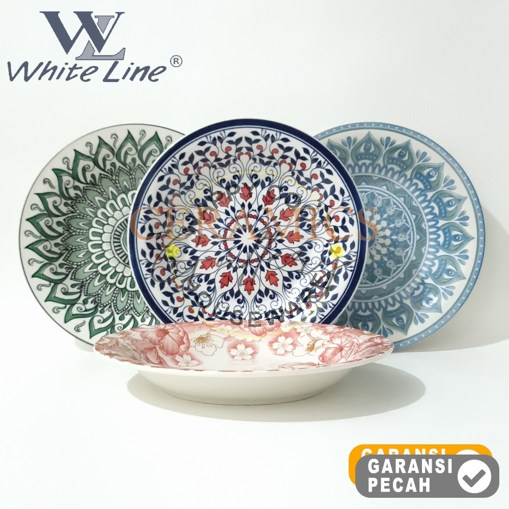 Jual WHITE LINE 1pcs Dinner Plate 9,25in / 8in Piring Buah Piring ...