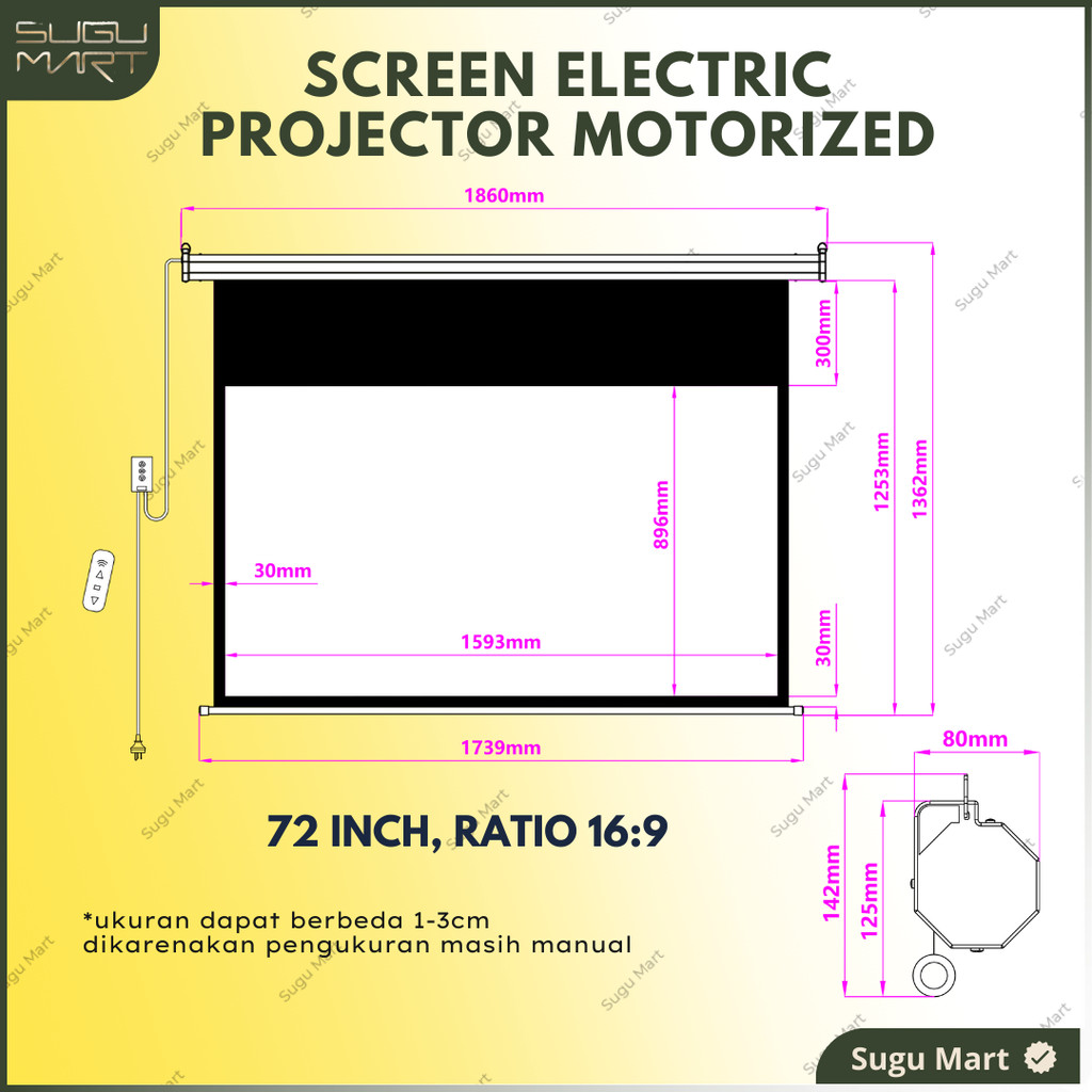Jual Layar Proyektor Motorized 72 inch Ratio 4 :3 / 16:9 | Screen ...