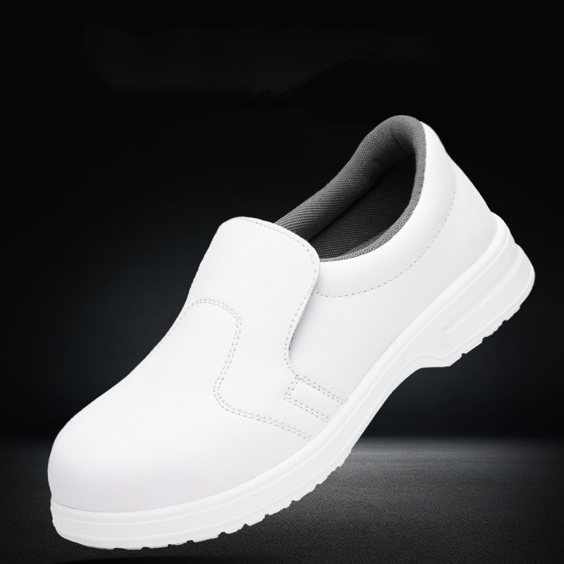 Jual men fashion steel toe caps work safety shoes white genuine leather ...