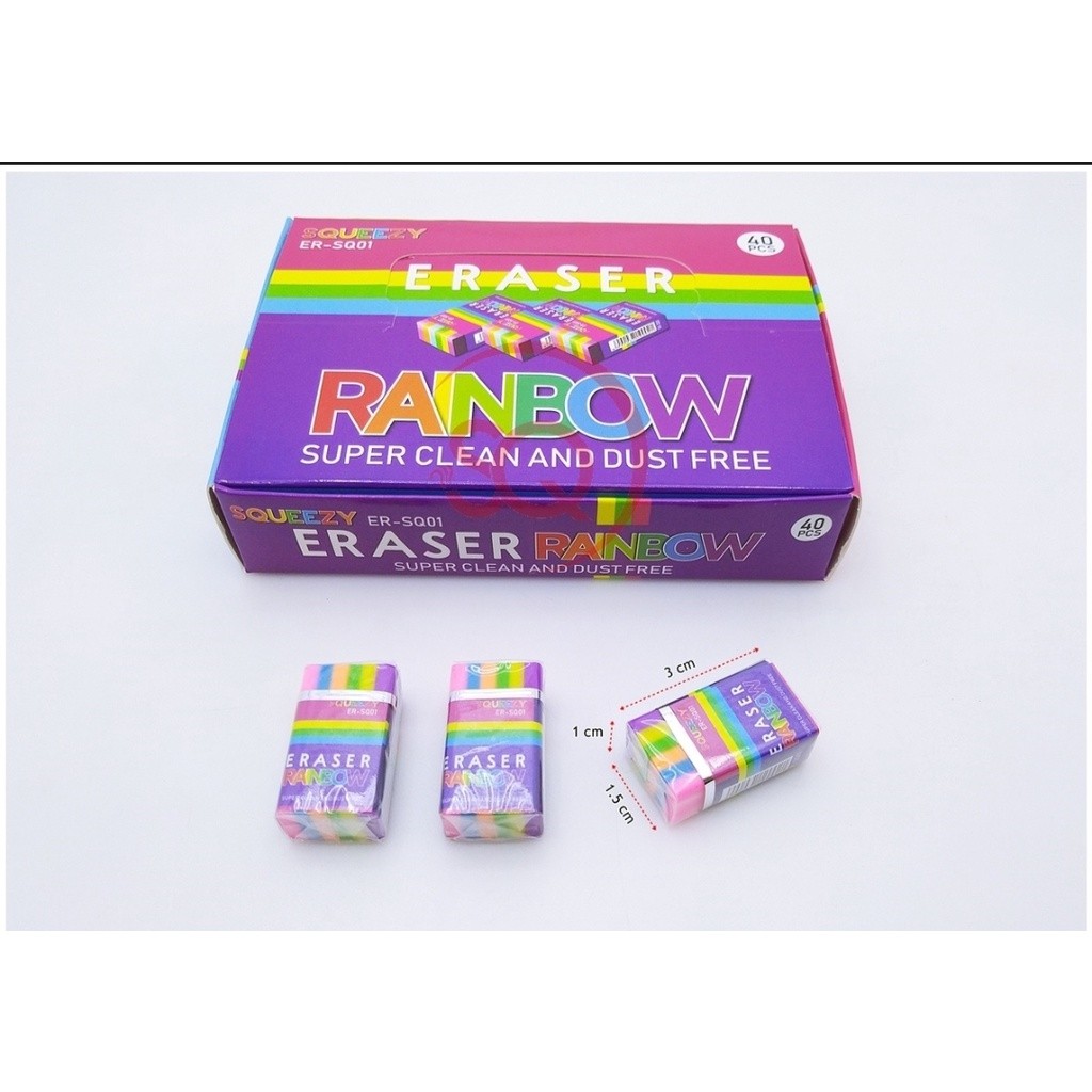 Jual Penghapus Pensil Squeezy Rainbow isi 40 Pcs / Box | Shopee Indonesia