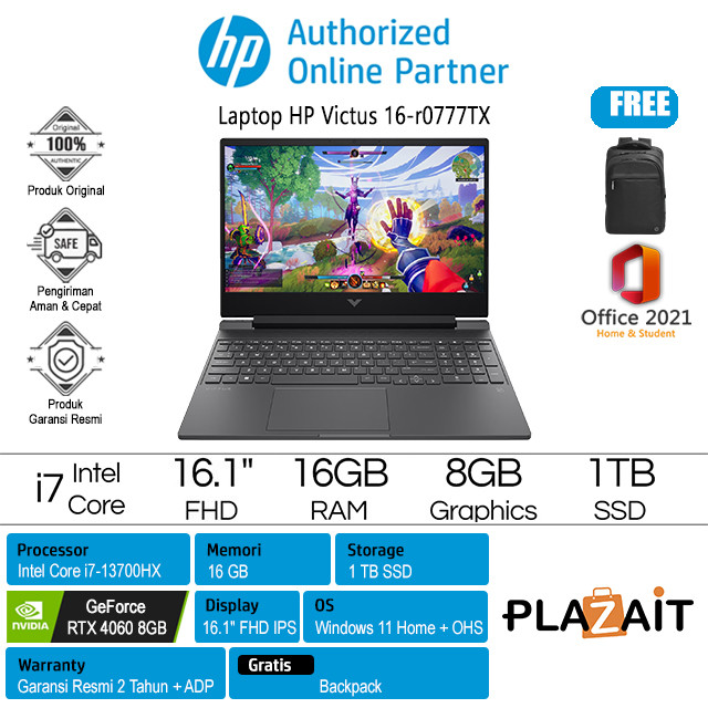 Jual Laptop HP Victus 16-r0777TX /Intel Core i7-13700HX/16GB/1TB SSD ...