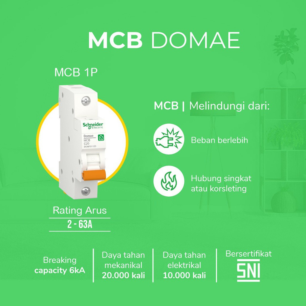 Jual MCB SCHNEIDER DOMAE (NEW) 1PHASE 2A / 4A / 6A / 10A/ 16A / 20A / 25A / 32A / 40A / 50A ...
