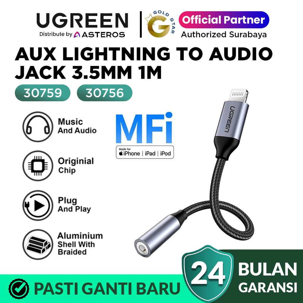 Jual Ugreen Converter Splitter Iphone MFI Lightning To Jack 3.5MM Original | Shopee Indonesia
