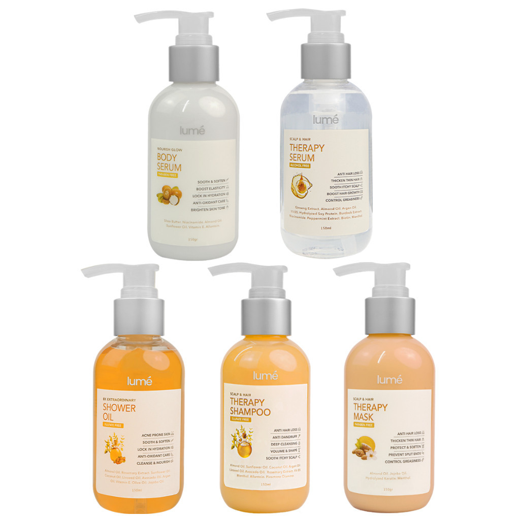 Jual LUME Paket 5 in 1 Shampoo Hair Mask Shower Oil Body Serum | Shopee ...