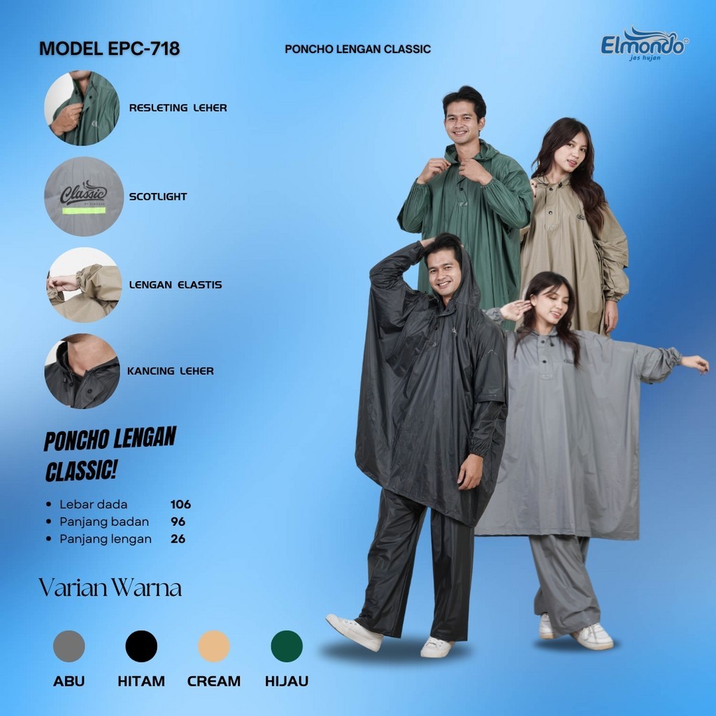 Jual Jas Hujan Ponco Celana Elmondo CLASSIC 718 Mantel Setelan Poncho Lengan Dewasa Pria dan ...