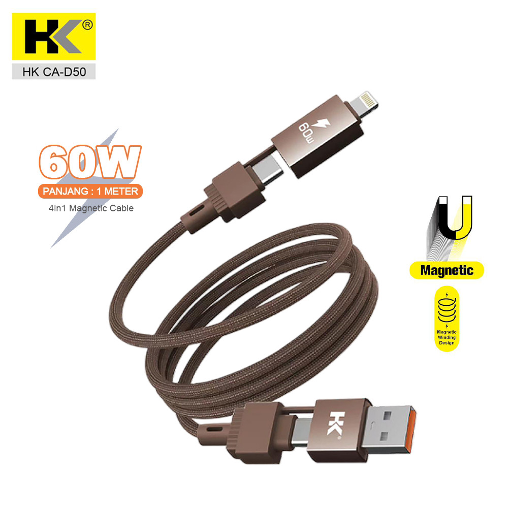 Jual HK D50 Magcable 4in1 Magnetic Kabel Data 60W Lightning USB C to C ...