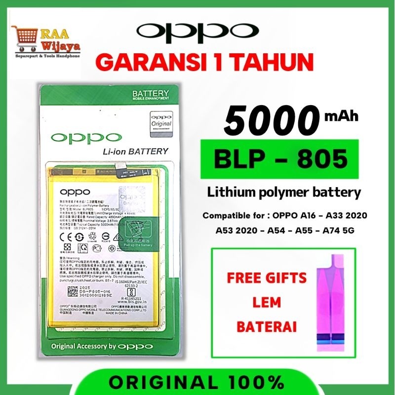 Jual BATERAI BLP-805 OPPO A16 / A33 2020 / A53 2020 / A54 / A55 / A74 ...