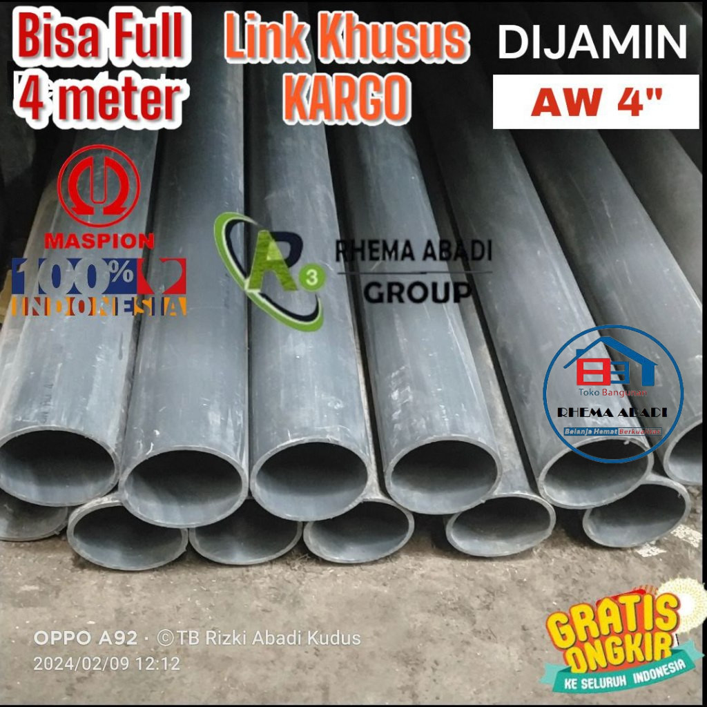 Jual RHEMA Paralon Pralon Pvc Pipa Air MASPION AW ABU 4" inch (114 mm ...