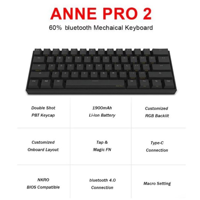 Jual ANNE PRO 2 Wireless Bluetooth Mechanical Keyboard RGB Type C ...