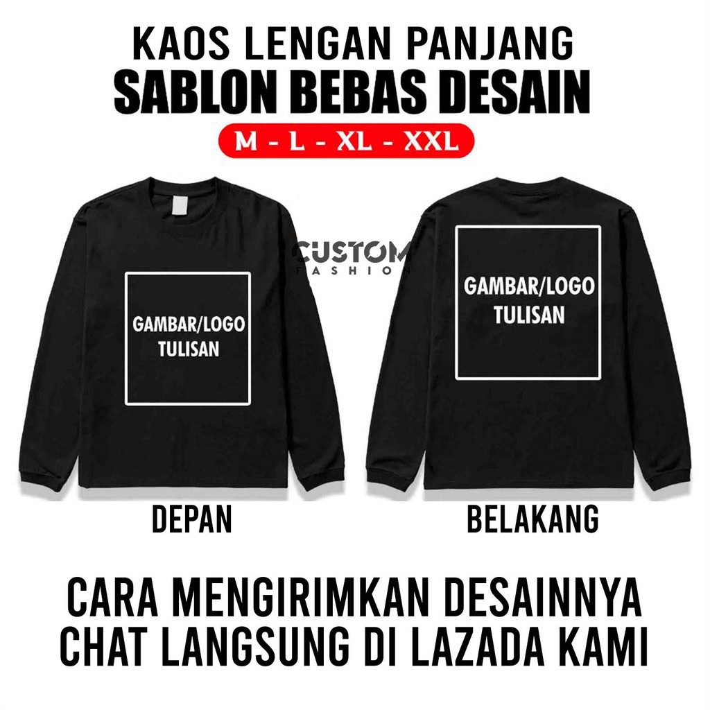 Jual Baju Kaos Lengan Panjang Sablon Custom Depan Belakang Bebas Pakai ...
