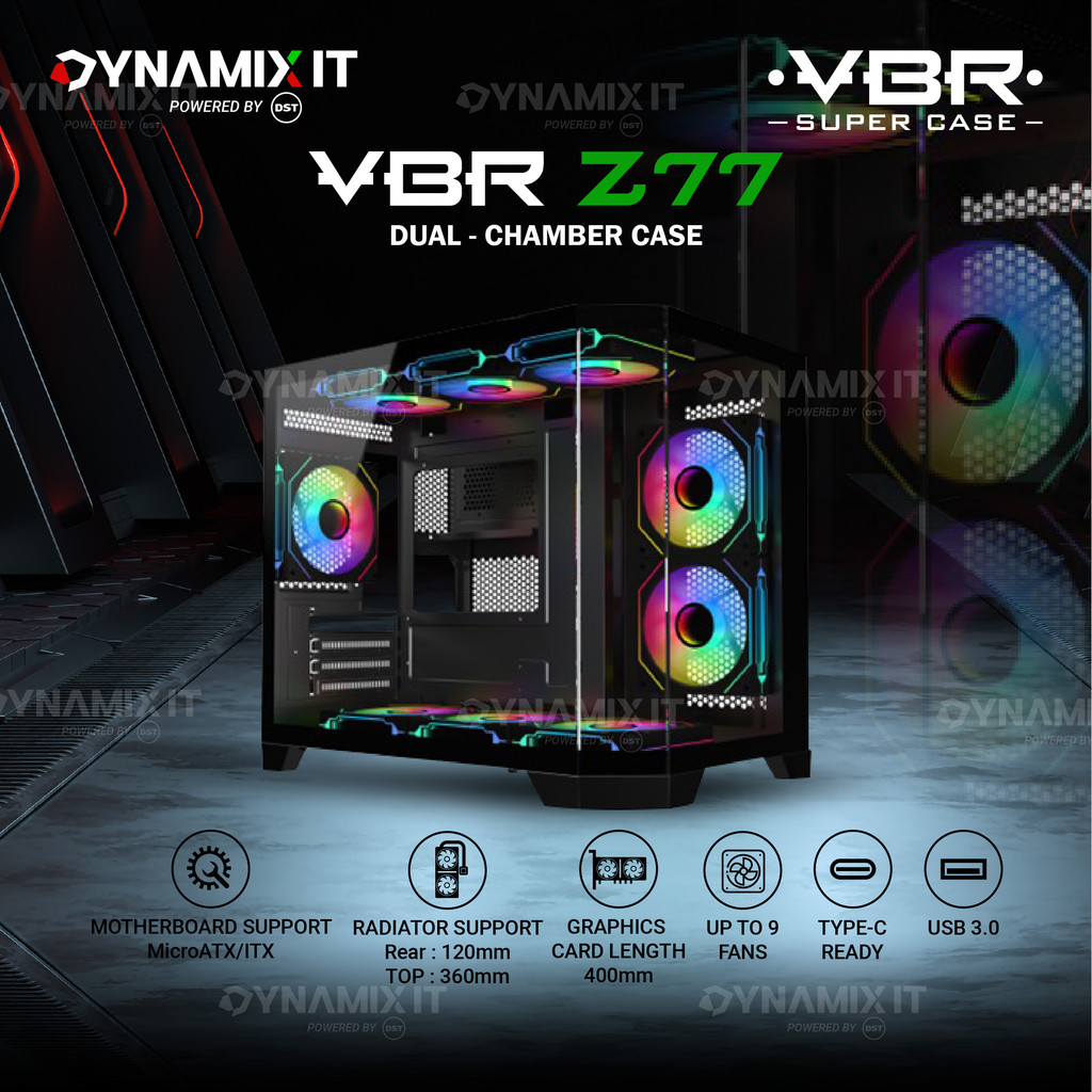 Jual VBR Z77 Dual Chamber Tempered Glass Micro ATX Gaming Case - Z-77 ...