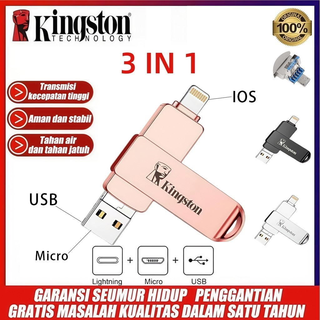 Jual Kingston 3-in-1 Flashdisk 1TB OTG Flash Drive 32GB 64GB suitable ...