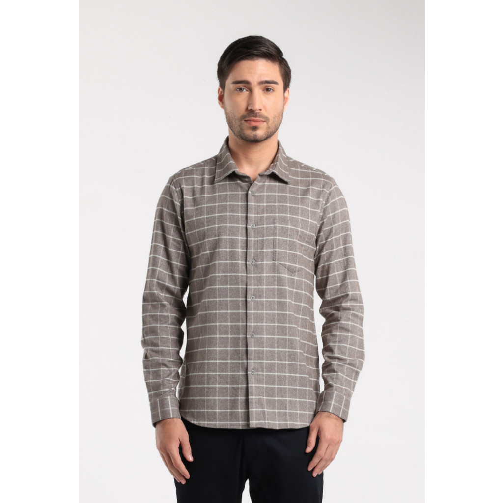 Jual MOC - Kemeja Kotak-kotak Pria Lengan Panjang Spencer - Olive ...
