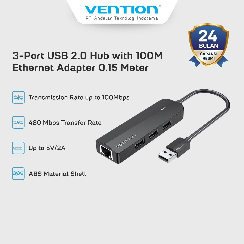 Jual Vention USB Hub 2.0 Lan Ethernet With Power Port Adapter 10 ...