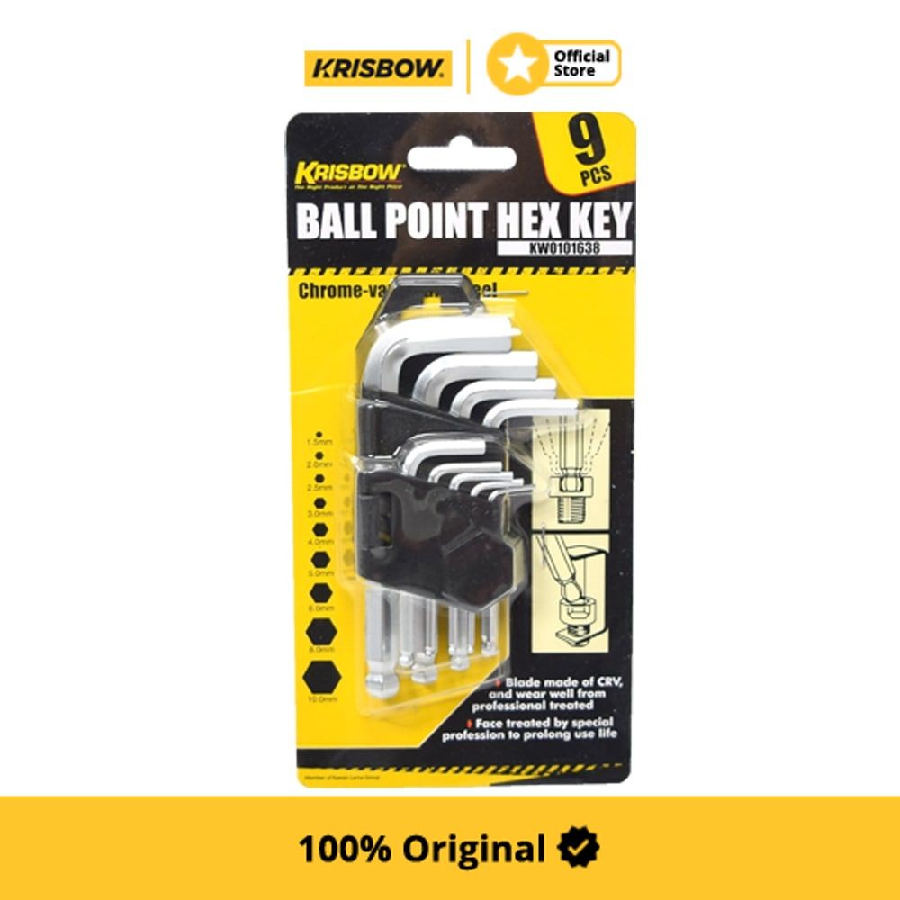 Jual Krisbow Set Kunci L Hex Key Ballpoint 1.5-10 mm 20 cm 9 Pcs ...