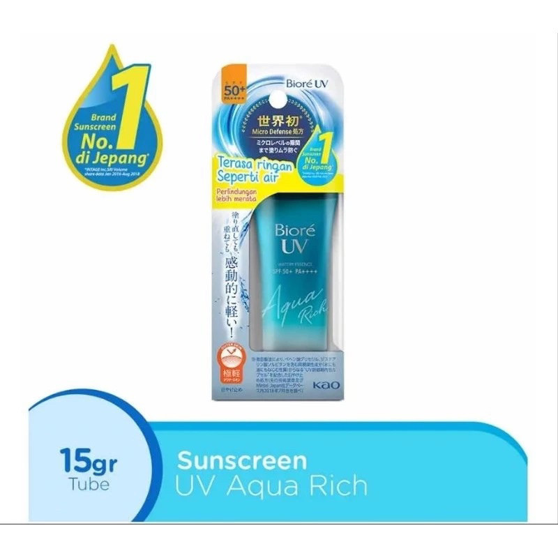 Jual Biore UV Aqua Rich Sunscreen Watery Gel SPF 50 PA++++ Waterproof 15gr | Shopee Indonesia