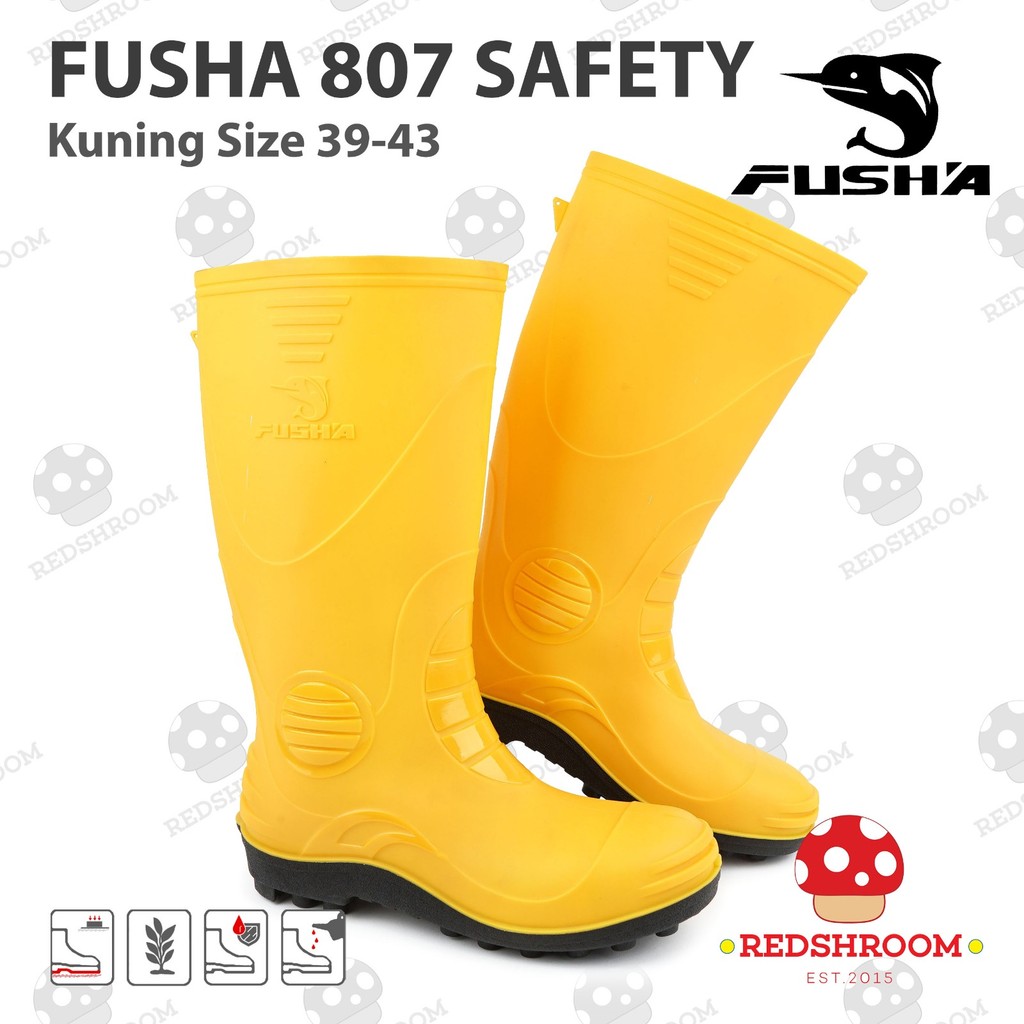 Jual Sepatu Boot Tinggi FUSHA 807 Safety Kuning Toe Cap Besi Anti Slip ...