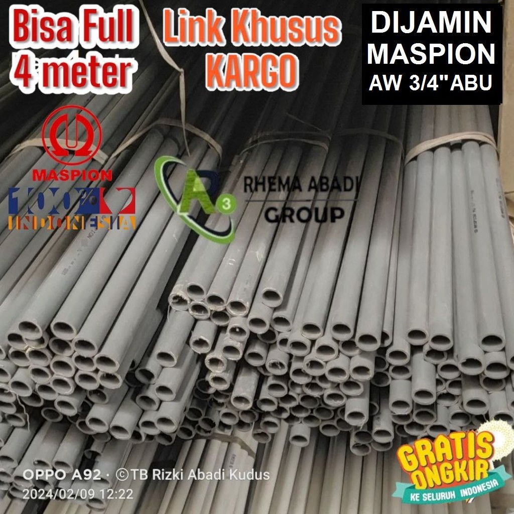 Jual Pralon Pvc Pipa Air MASPION AW ABU 3/4" inch (26 mm) Paralon ...