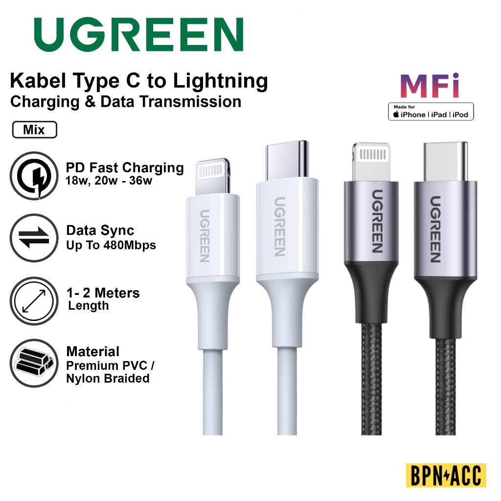 Jual UGREEN Cable MFi USB-C to Lightning Nylon Braided PD Fast Charging ...