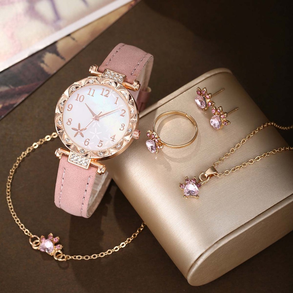 Jual 5PCS Jam Tangan Kuarsa Wanita Kuarsa Penunjuk Kasual Berlian Dial ...