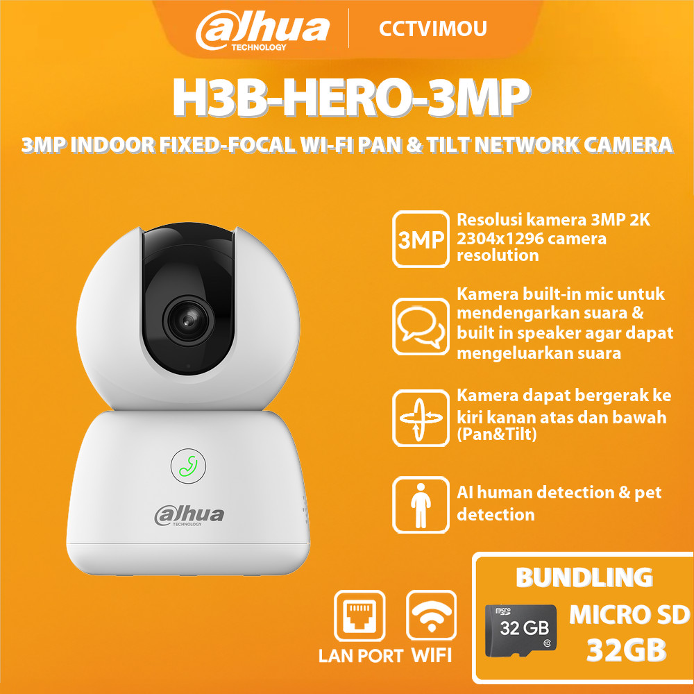 Jual DAHUA H3B-HERO-3MP 3MP INDOOR FIXED-FOCAL WI-FI PAN & TILT NETWORK ...