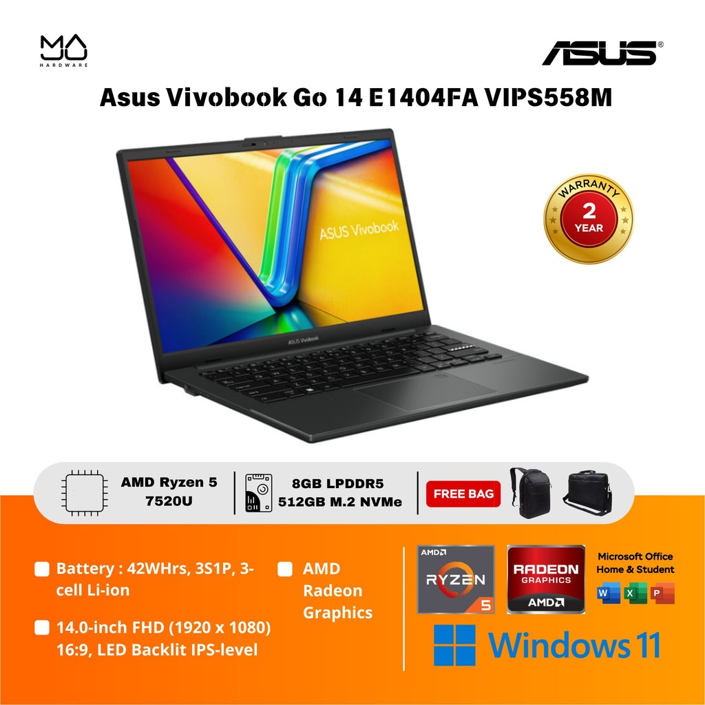 Jual Laptop Asus Vivobook Go 14 E1404FA VIPS558M Ryzen 5 7520U RAM 8GB ...