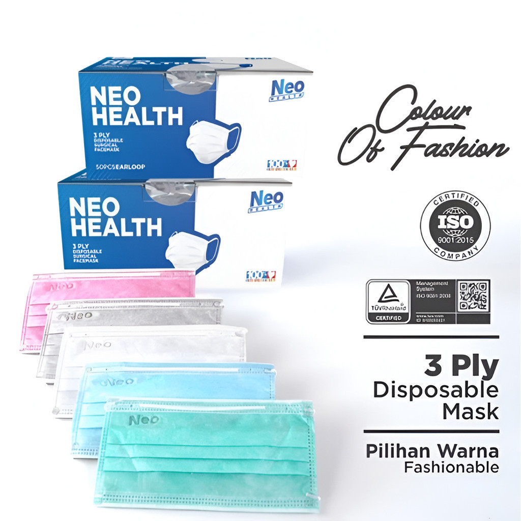 Jual Masker Neo Health Medis Neo Earloop 3 Ply Filtrasi 97% 1 Box Isi ...