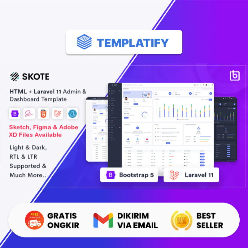 Jual Skote V4.2.3 - HTML & Laravel 11 Admin Dashboard Template + Sketch ...