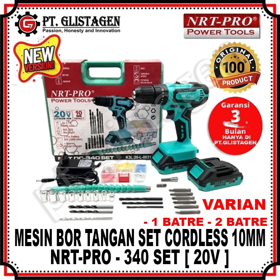 Jual NRT-PRO 340HD Mesin Bor Tangan Cordless BATERAI Kayu Besi Beton ...