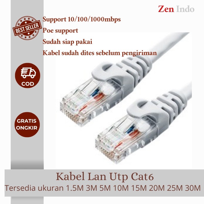Jual Kabel Lan Cat 6 Wifi Internet Utp Cat6 1.5m 3m 5m 10m 15m 20m 25m 30m | Shopee Indonesia