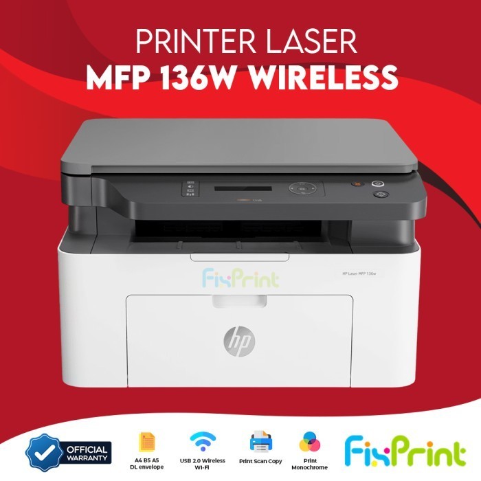 Jual Printer HP LaserJet 136A 136W Wifi Print Scan Copy Duplex A4 Laser Jet Monochrome MFP 136A ...