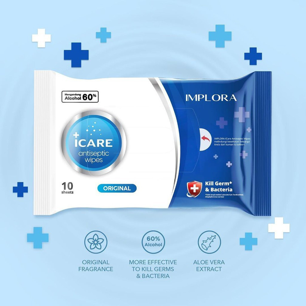 Jual Implora I care Antiseptic Wipes ICE COOL Tisu Basah 10 sheets ...