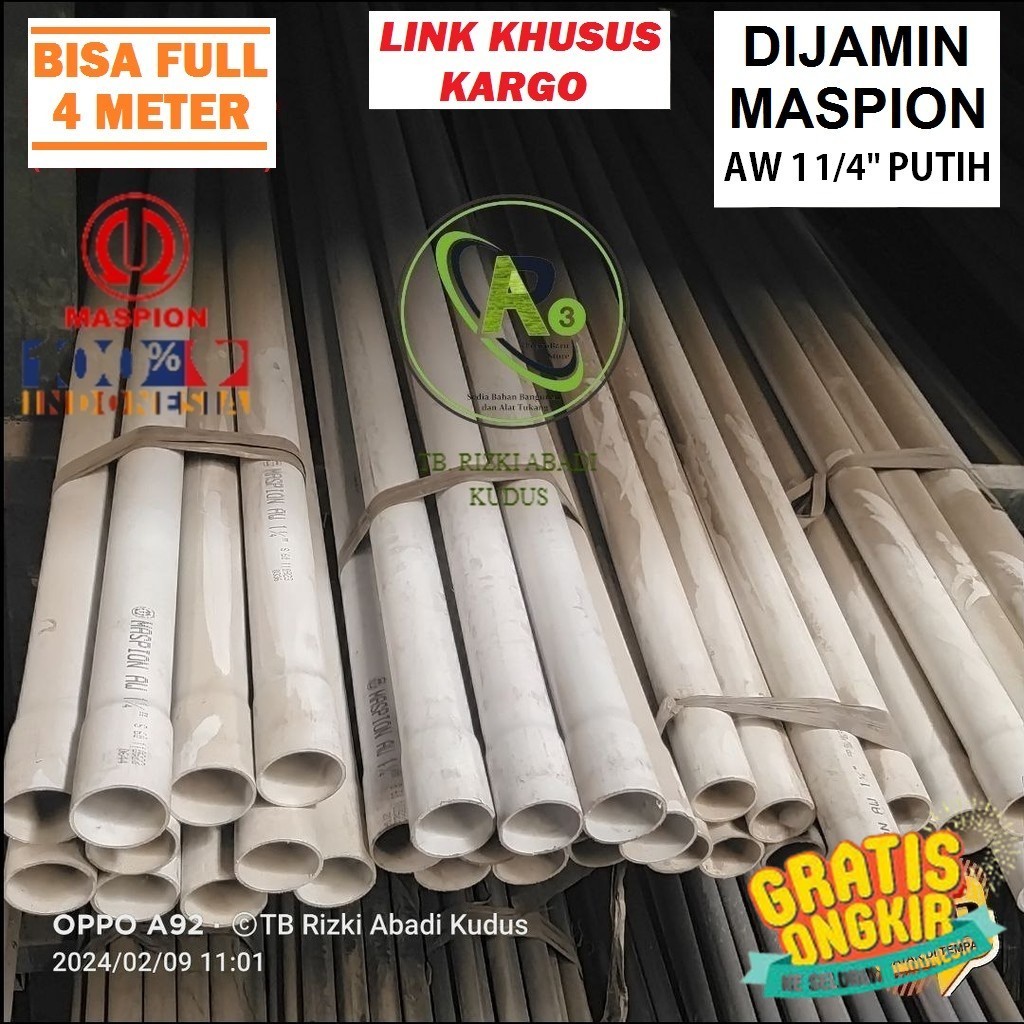 Jual Pralon Pvc Pipa Air MASPION AW Putih 1 1/4" inch (42mm) Paralon ...