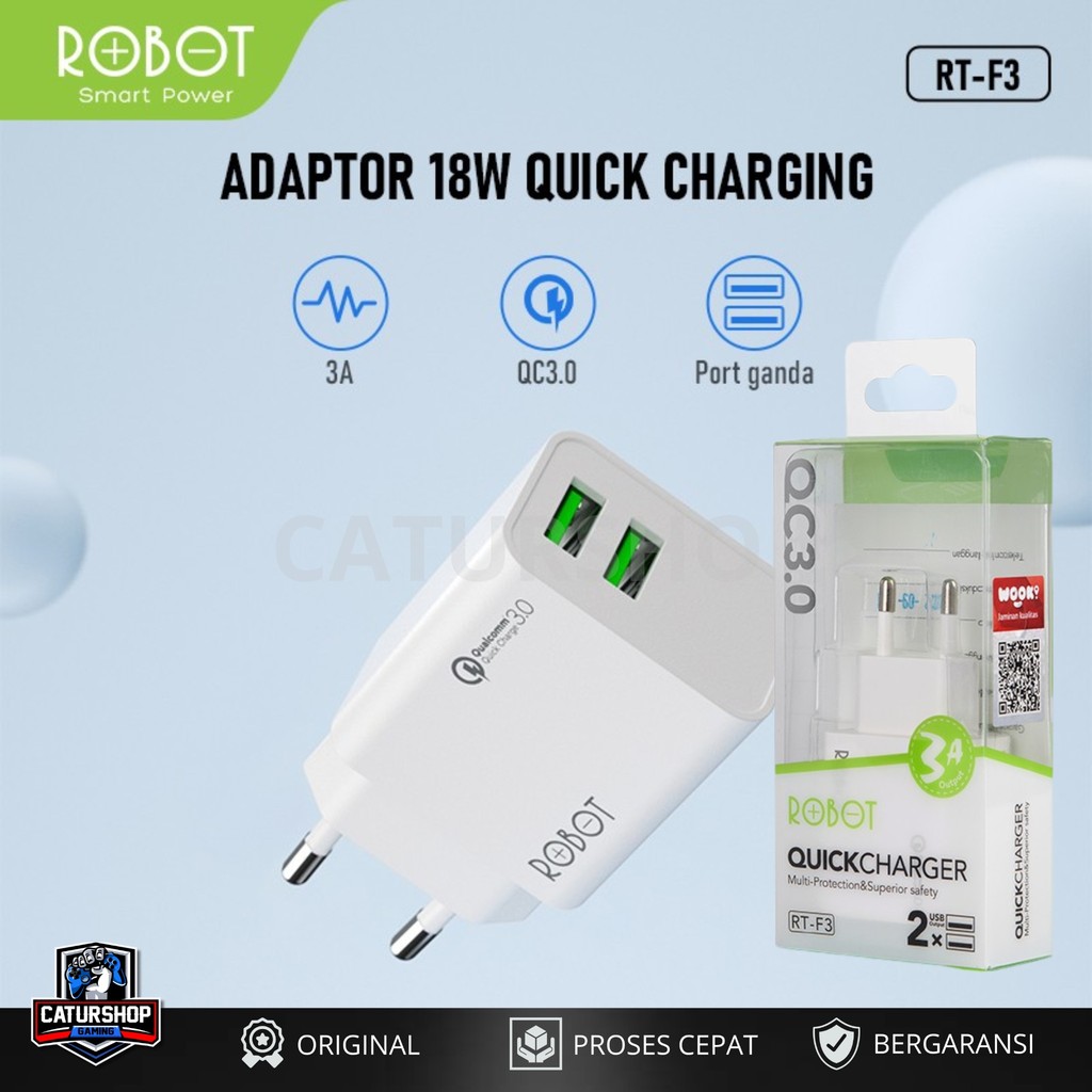 Jual ROBOT Dual Port USB-A Charger Quick Charging Adaptor RT-F3 ...