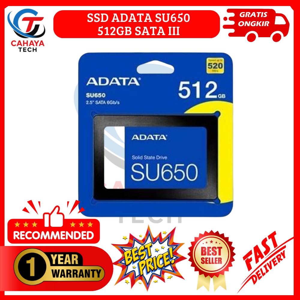 Jual SSD ADATA SU650 512GB SATA III ( R/W Up to 520 / 450MB/s ...