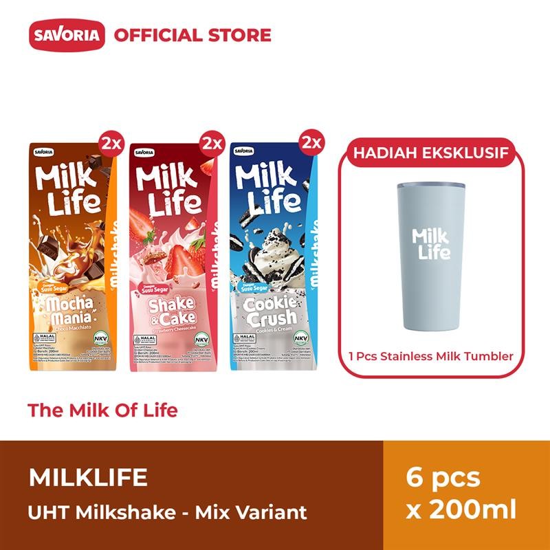 Jual MilkLife UHT Milkshake Mix Variant 6 Pcs x 200ml + Milk Tumbler | Shopee Indonesia