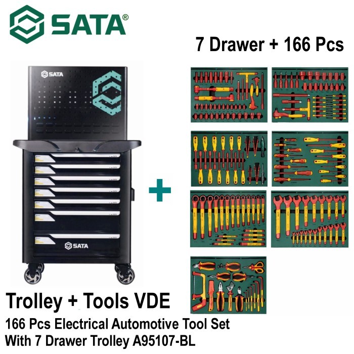 Jual SATATOOLS Tool Kit Set VDE 167 Pcs A95107-BL+VDE Tools Electrical ...