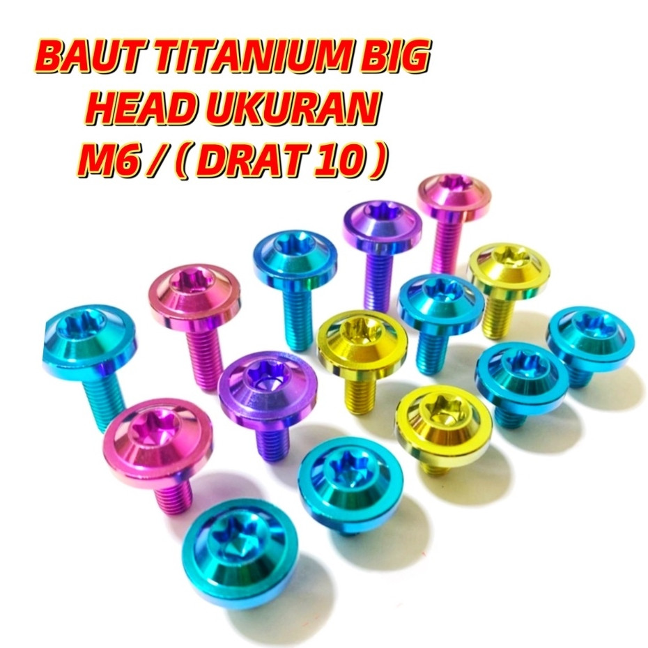 Jual Baut Titanium gr5 drat 10 atau M6 model BIG head original Titanium ...